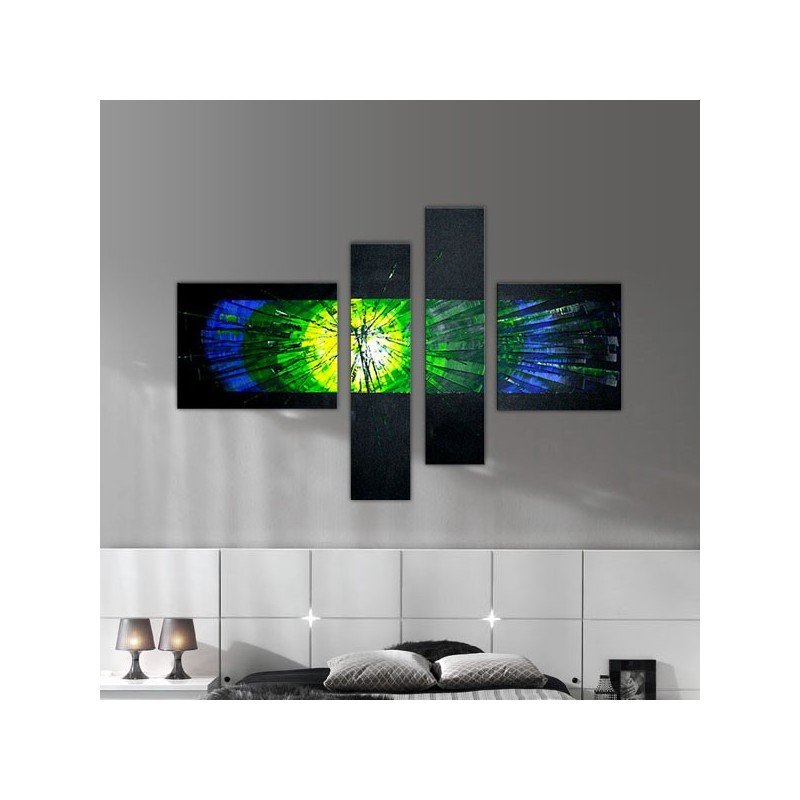 Quadriptyque fond noir, tableau 4 panneaux couleur